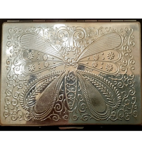 Other | Vintage Sterling Silver Repousse Compact With Butterfly Decor ...